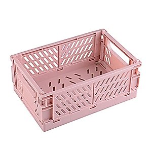 Collapsible Plastic Storage Bins, Collapsible Utility Bin Organization and Storage, Stackable Storage Bins Utility Folding Basket, Home Crate Box for for Home & Garage Organization (L, Pink)