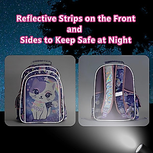 Girls Backpack 16 Inch Kids Backpacks for Girls Cute Cat Backpack for Girls Kawaii Light Purple Backpack for Preschool Elementary Kindergarten Large Capacity