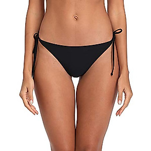 RELLECIGA Women's Black Tie-Side Thong Bikini Bottom Size Small