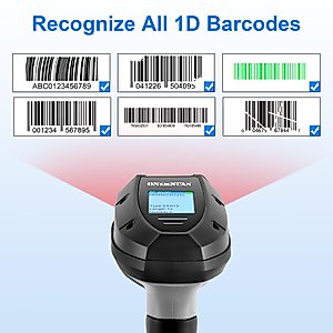 Barcode Scanner Wireless, Onewscan 1D Laser Barcode Reader with Stand 2.4G Wireless & USB Wired Connection 2 in 1 Plug and Play Handheld Bar Code Scaners