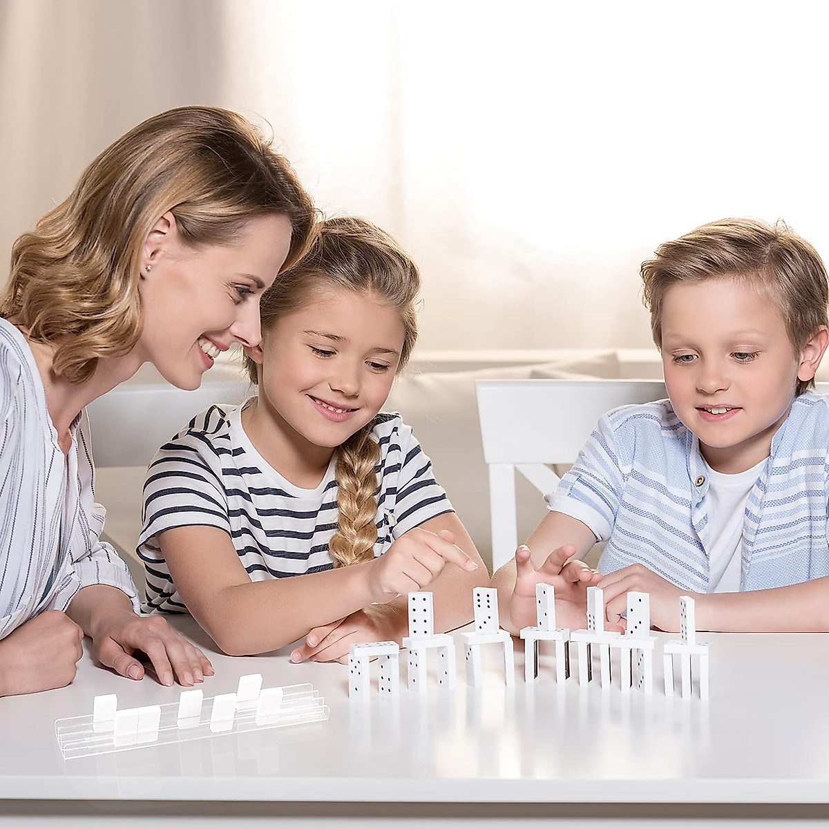 Skylety 8 Pieces Acrylic Domino Racks Acrylic Domino Trays Holders Acrylic Domino Holders Organizer Tray Acrylic Racks for Mexican Train, Dominoes Not Included (Clear)