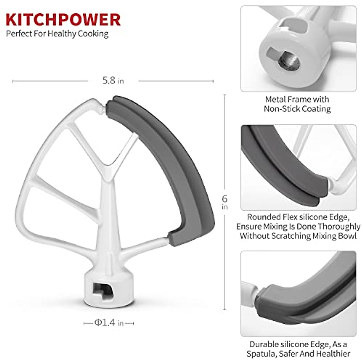 KITCHPOWER 4.5-5 Quart Flex Edge Beater for KitchenAid Tilt-Head Stand Mixers White