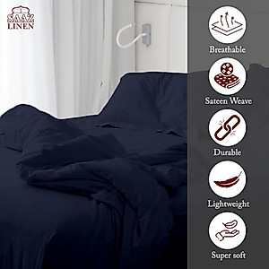 Saaz Linen 1000 Thread Count Full Size Sheet Set - 100% Egyptian Cotton Hotel Luxury Collection Bedding Sheets - Fits Upto 16 Inch Deep Pocket - Sateen Weave Solid 4 Piece Sheets Set (Navy Blue)