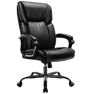 Office Chair - Executive Computer Desk Chair with Lumbar Support, High Back Height Adjustable Ergonomic Task Chair with Wheels, Armrest, Headrest, PU Leather for Adults