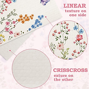 AnyDesign Wildflower Swedish Kitchen Dishcloth Watercolor Spring Flowers Butterfly Cotton Kitchen Towel Absorbent Reusable Cleaning Dishcloths for Home Party Cleaning Housewarming, 7 x 8 Inch, 4 Pack