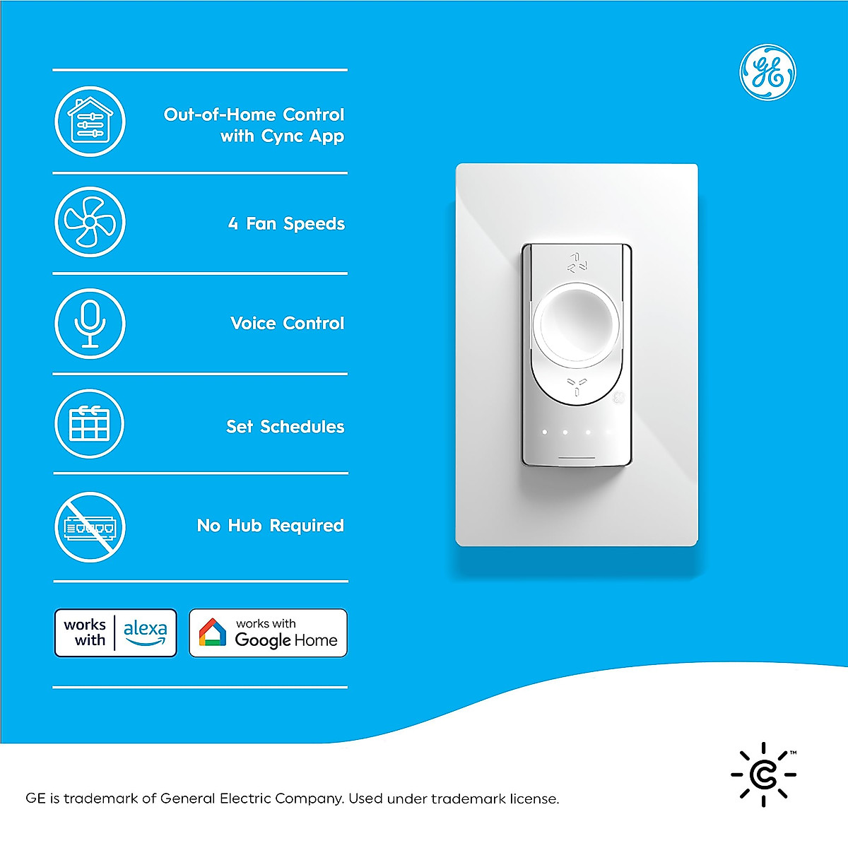 GE CYNC Ceiling Fan Smart Switch, Wi-Fi Enabled, Alexa and Google Assistant Compatible, No Hub Required, Neutral Wire Required