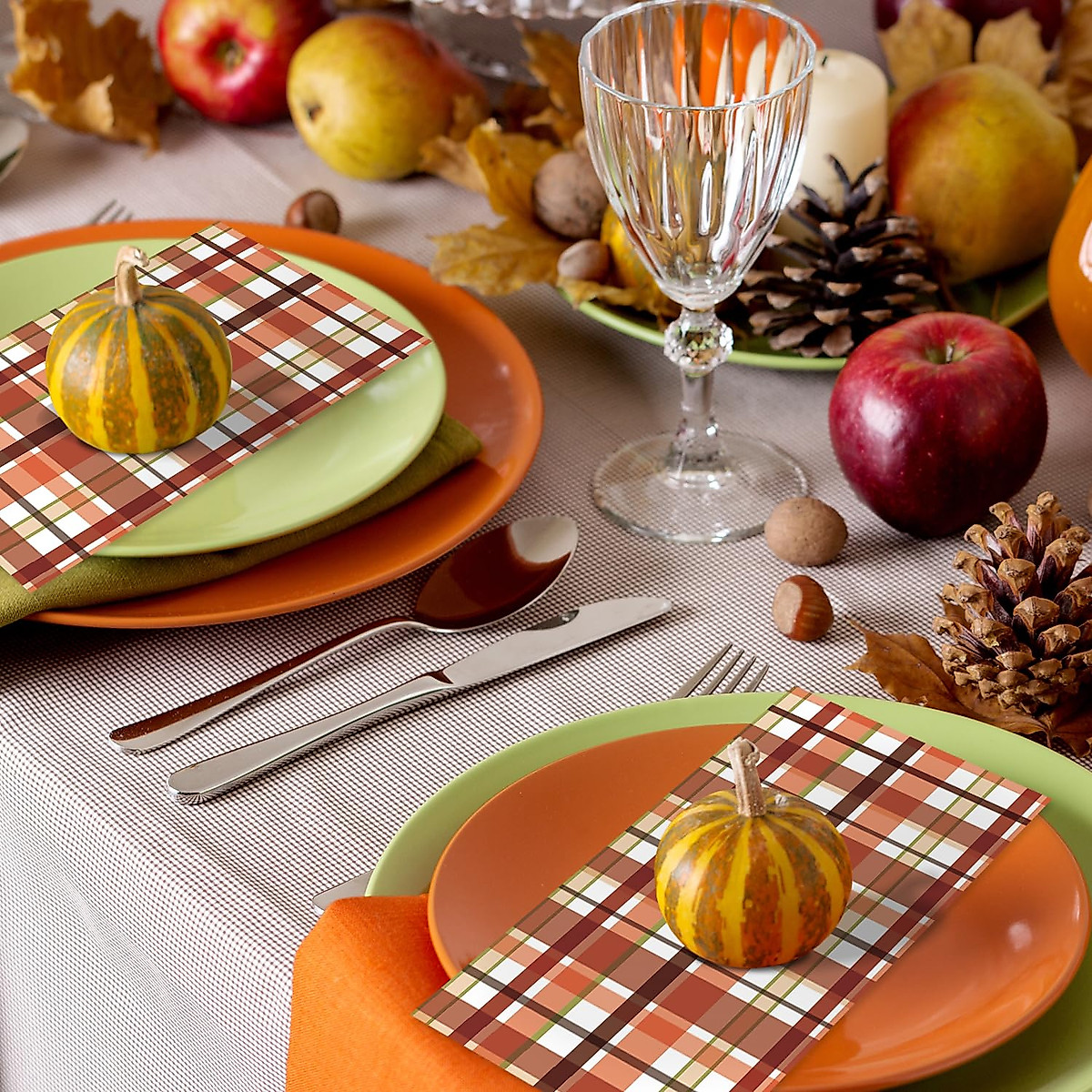 ​Quera 100 Pack Fall Guest Napkins Pumpkin Spice Plaid Autumn Paper Hand towels Thanksgiving Party Supplies Disposable Bar Napkins for Thanksgiving Party, Engagement, Baby Shower, Celebration Party