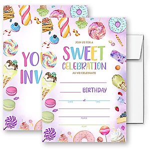 LoaHak Sweets Candy Birthday Invitations, Sweet Celebration Birthday Invitation, Sweets Candy Theme Birthday Party Invitation Cards. (068)