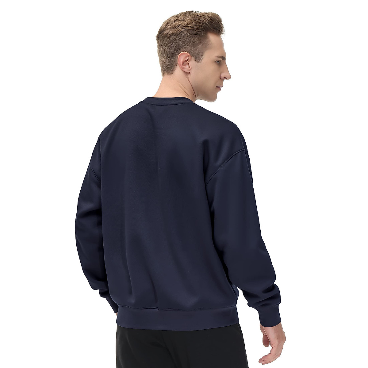 THE GYM PEOPLE Men's Fleece Crewneck Sweatshirt Thick Loose fit Soft Basic Pullover Sweatshirt(Navy Blue, Large)