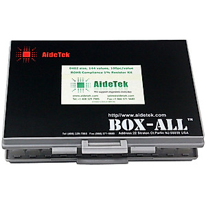 AideTek 0402 Size Surface Mount Resistor 144 Values, 100pc/value 1% Sample Resistor Kit Distributed in Box-All Enclosure E96 Serial 0ohm to 1mohm Designer Kit