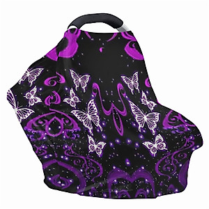Horeset Purple Butterfly Car Seat Cover for Babies,Stretchy Infant Stroller Cover Soft Breastfeeding Cover Breastfeeding Scarf Infant Carseat Canopy