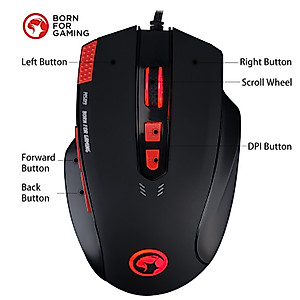 Gaming Mouse MARVO 7 Color LED Backlit Wired Mouse 3200 DPI 8 Button Ergonomic Design Mice Computer Gamer PC Gaming Mouse with Adjustable DPI LED Backlight Laptop Mouse Fit for PC/Laptops/Computer