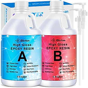 JDiction Epoxy Resin Clear High Gloss Epoxy Resin Deep Pour 1 Gallon Art Resin for Jewelry Casting, Table Top, Wood and Mold Crafts