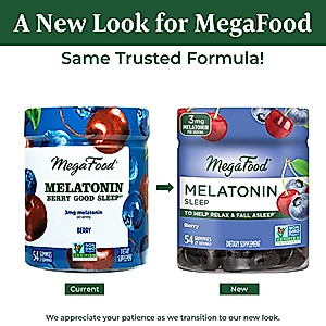 MegaFood Melatonin Gummies - Melatonin 3mg per Serving to Help Relax & Fall Asleep – Sleep Gummies for Adults - Berry Flavor, Non-GMO, Certified Vegan - 54 Gummies (27 Servings)