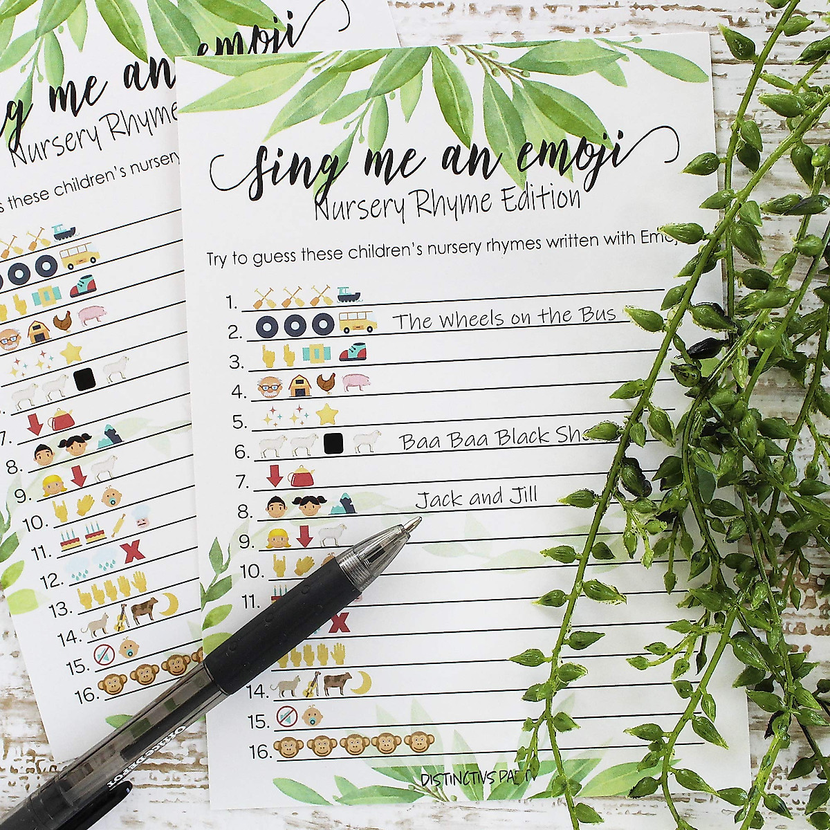 DISTINCTIVS Greenery Baby Shower Emoji Game - 20 Count