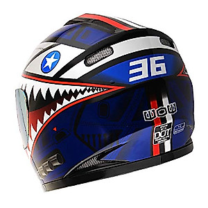 WOW Youth Motorcycle Full Face Helmet Street Bike BMX MX Kids Shark Blue + MX Skeleton Glove Bundle