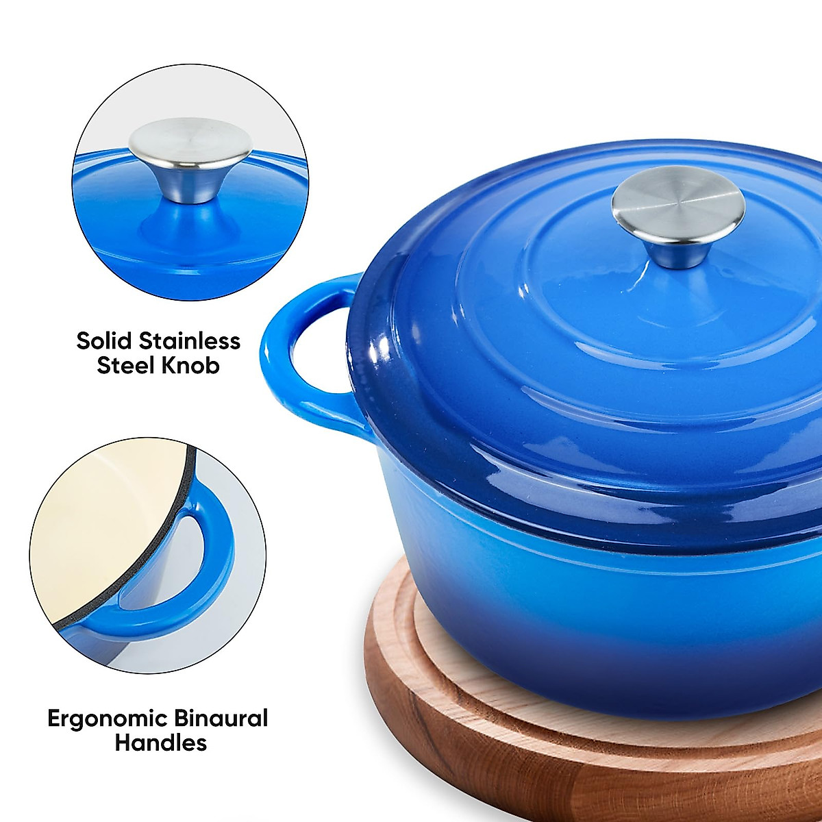 Fijinhom 6 Quart Enameled Cast Iron Dutch Oven Pot with Lid, Dual Handle for Bread Baking, Pre-Seasoned Cookware, Heavy-Duty, Oven Safe up to 500° F, Non-stick & Applicable All Cookings, Blue