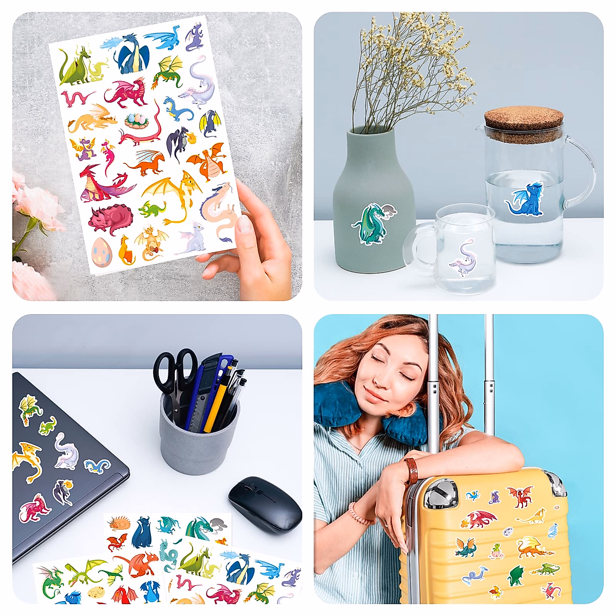 Dragon Stickers 530 Counts Cute Cartoon Dragon Adhesive Sticker for Water Bottles Art Toys Crafts Kids Boys Toddlers Invitations Envelopes Party Gifts Bags Decor