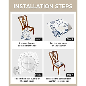 Ocean Nautical Seat Covers for Dining Chairs, Stretch Kitchen Chair Slipcovers, Retro Blue Sea Coastal Lighthouse Boat Dining Room Chair Covers Removable Office Chair Cover Protector Set of 2