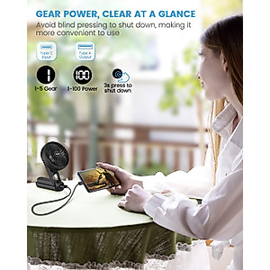 EasyAcc Portable Fan for Travel,Rechargeable Handheld Fan, 5 Speed Ultra Quiet [18H Max Cooling Time] with Backup Power Digital Display Lanyard Neck Foldable Personal Fan Hot Flashes Gift Outdoor