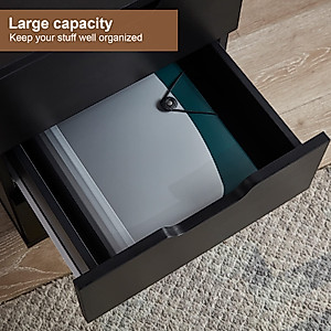 Soohow 3 Drawer File Cabinet Small Cabinet with Drawers, Wood Filing Cabinet Storage Cabinet with Drawers Wheels File Cabinets for Home Office Rolling File Cabinet for Under Desk Makeup Dresser Black