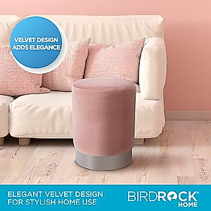 BIRDROCK HOME Round Ottoman Foot Stool – Soft Padded Modern Design – Ideal for Living Room, Bedroom – Compact Footrest, Vanity Chair, Small Furniture – Foam Seating, Decorative Accent (Dusty Rose)