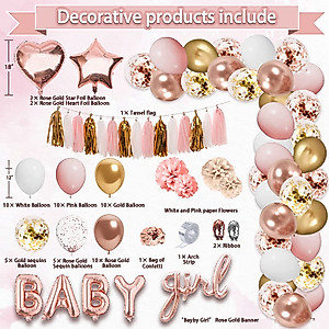 Guudmua 303 Pcs Baby Shower Decorations For Girl, Girl Baby Shower Decorations Kits - Disposable Dinnerware Set With Pink Rose Gold Floral (25 Guest), "BABY girl" Banner, Balloon, Sash, Cake Topper