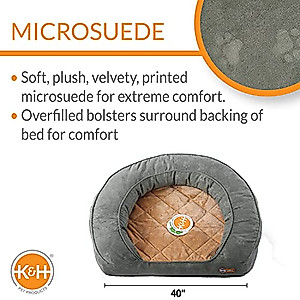 K&H Pet Products Deluxe Ortho Bolster Sleeper Pet Bed Large Green Paw Print 40"