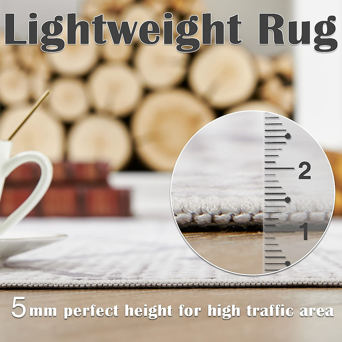 jinchan Washable Area Rug 3x5 - Low Pile Entryway Rug Modern Rug Kitchen Faux Wool Soft Stain Resistant Non Slip Thin Indoor Door Mat Geometric Print Carpet for Bedroom Dining Room Living Room Grey