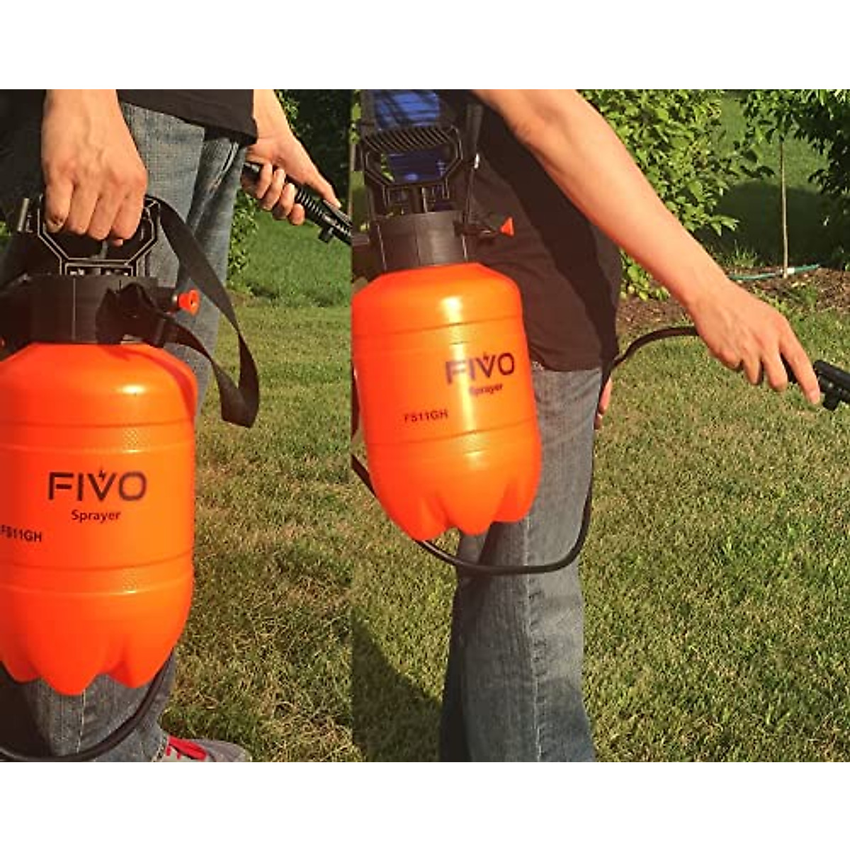 Battery Powered Sprayer and Pump Sprayer (Dual Function) for Lawn and Garden with Rechargeable Lithium Ion Power Bank and Shoulder Strap (1.3 Gallon)