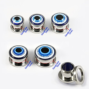 1 Piece of 9/16 Inch - 14mm Glittering Blue Evil Eye 316L Surgical Steel Flesh Tunnel Ear Gauge Piercing