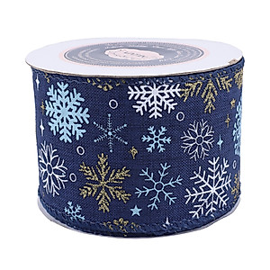 VATIN White/Gold/Blue Snowflake Wired Ribbon Ribbon,2-1/2 Inch x Continuous 10 Yards Spool Christmas Tree Ribbon for Topper Bow,Christmas Wreath,Tree Decoration,Gift Wrapping
