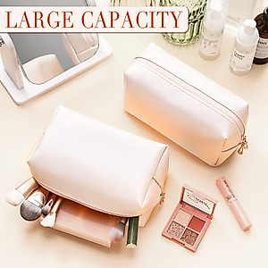 Sanwuta 9 Pcs Preppy Makeup Bag PU Leather Cosmetic Bag Makeup Pouch Plain Cosmetic Pouch Waterproof Toiletry Bags for Traveling Preppy Travel Purse Cosmetic Organizer(Ivory White)