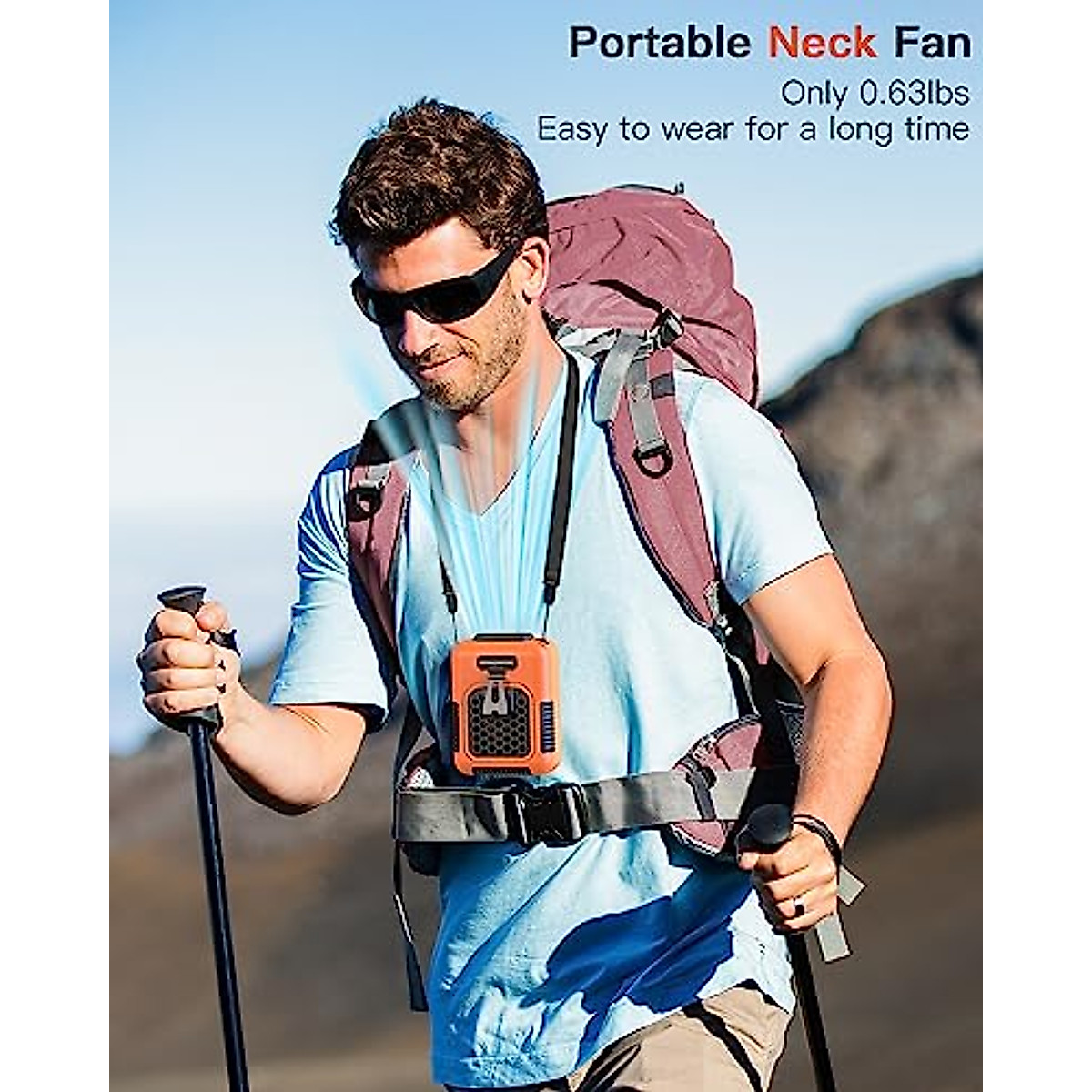 Cooling Waist Fan w/Steel Clip and Silicone Sleeve, Under Shirt Fan Clip On with Lanyard, 24H Personal Fan, 3 Speeds Cooling Belt Fan, 6000mah Rechargeable Body Fan for Outdoor, Travel