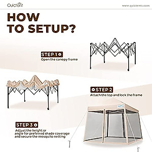 Quictent 9'x9' Slant Leg Pop up Canopy Tent with Mosquito Netting, Instant Screen House Room Tent Gazebo, Easy Set up, Tan