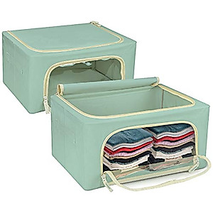Sorbus Storage Bins with Metal Frame - Stackable & Foldable Clothes Organizer Bags - Oxford Fabric Storage Containers with Large Clear Window & Carry Handles, Organization for Bedroom, Closet, Bedding, Linens, sheet, Pillow, Blanket, Clothes, Books, and t