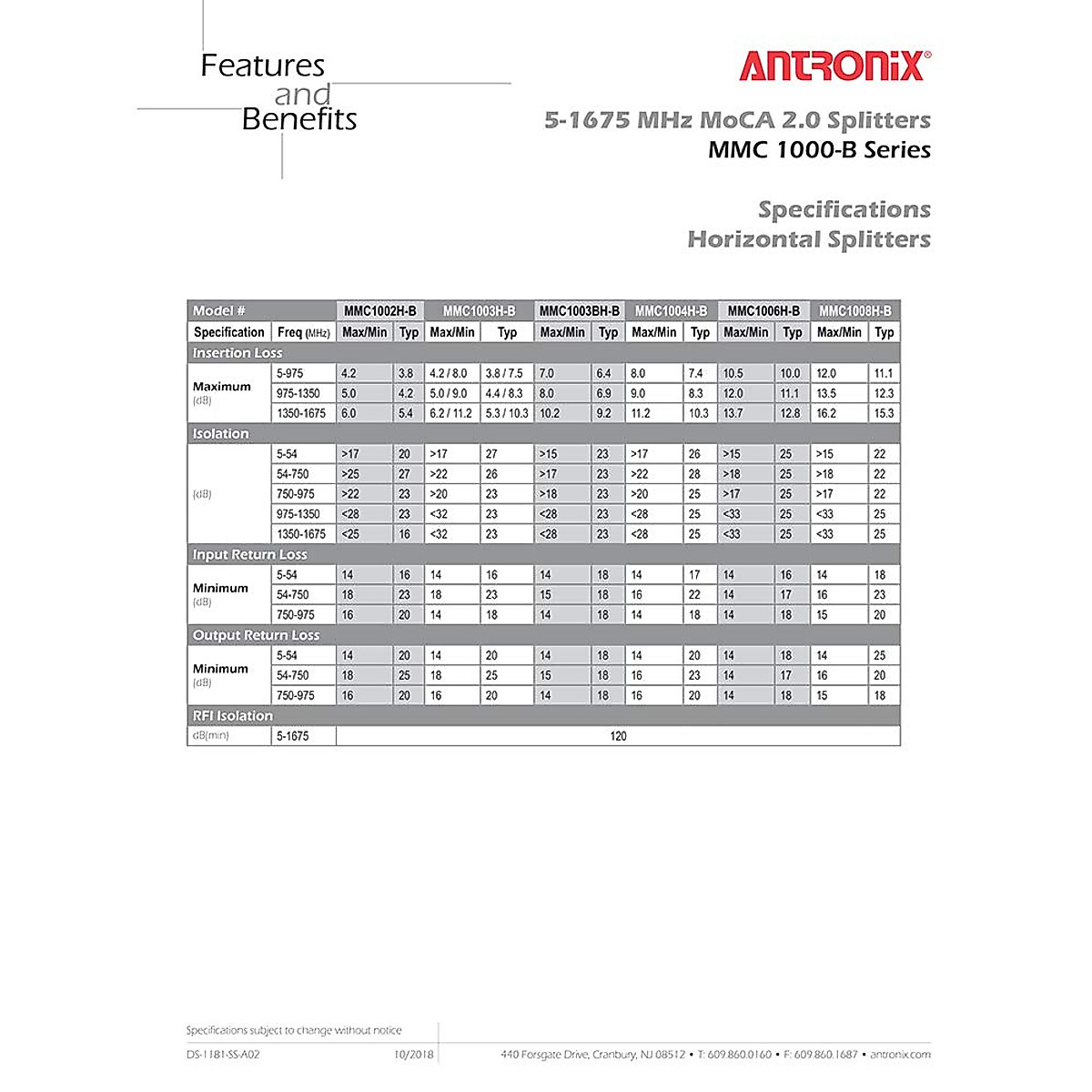 3 Way Antronix MMC1003H-B 5-1675 MHz MoCA 2.0 Splitter for Frontier Formerly Verizon Fios