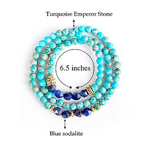 [Udjat]Turquoise Emperor Stone Wrap Bracelets,Healing Crystal Bracelet, Chakra Bracelet,Mala beads Crystal Bracelet for Woman, Turquoise Wrap Bracelets, turquoise emperor stone,blue sodalite