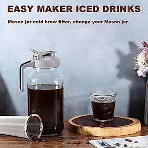 Cold Brew Coffee Filter for 64 OZ Wide Mouth Mason Jar, 304 Stainless Steel Strainer with Seal Ring for Iced Drinks, Sun Tea Infuser and Cold Brew Coffee Maker