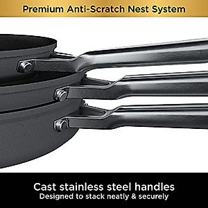 Ninja C53000 Foodi NeverStick Premium 3-Piece Fry Pan Set, Anti-Scratch Nesting Cookware, Hard-Anodized, Nonstick, Durable & Oven Safe to 500°F, Slate Grey