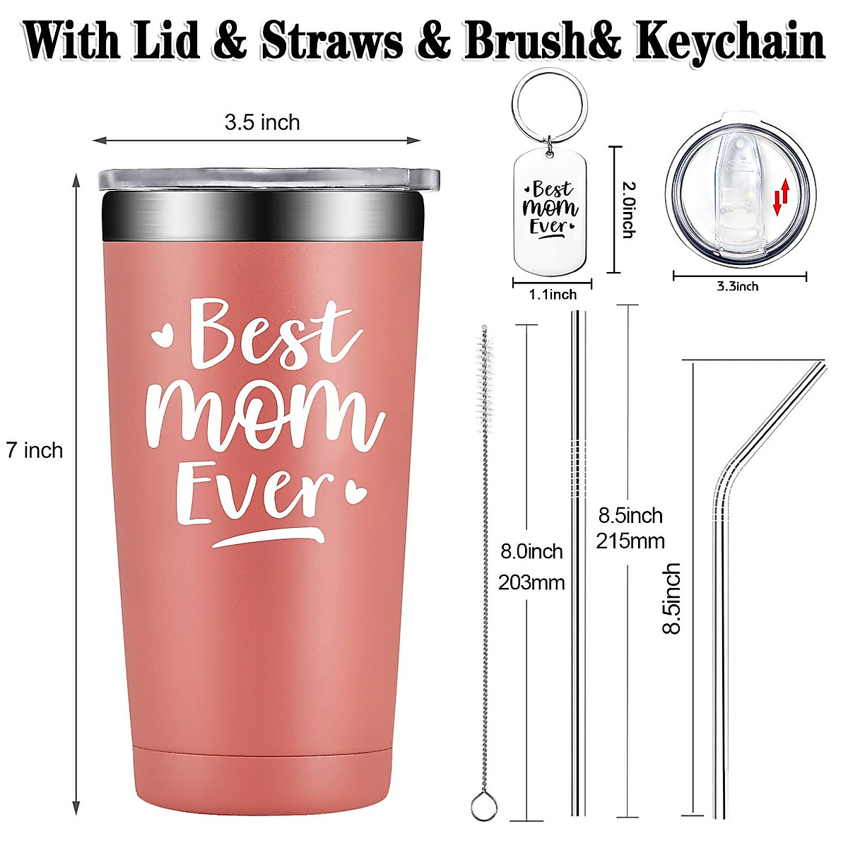 Fufendio Mom Gifts - Best Mom Ever Gifts - Gifts for Mom from Daughter, Son - Valentines, Birthday, Mothers Day Gifts for Mom, New Mom, Bonus Mom - Mom Tumbler Cup 20oz
