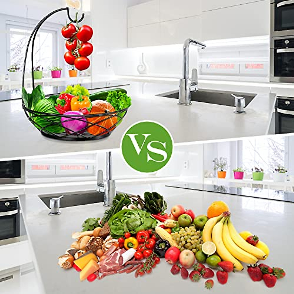 PT COVER Fruit Bowl with Banana Hanger - Fruit Basket for Kitchen Counter with Holder - Black Chrome