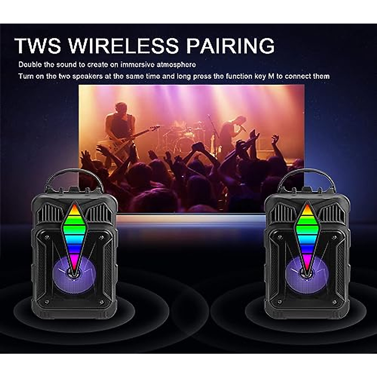 CZRXLLGD Bluetooth Speaker, IPX5 Waterproof Speaker with HD Sound, RGB Multi-Colors Rhythm Lights, Up to 8H Playtime, TWS Pairing, Portable Wireless Speakers for Home, Party