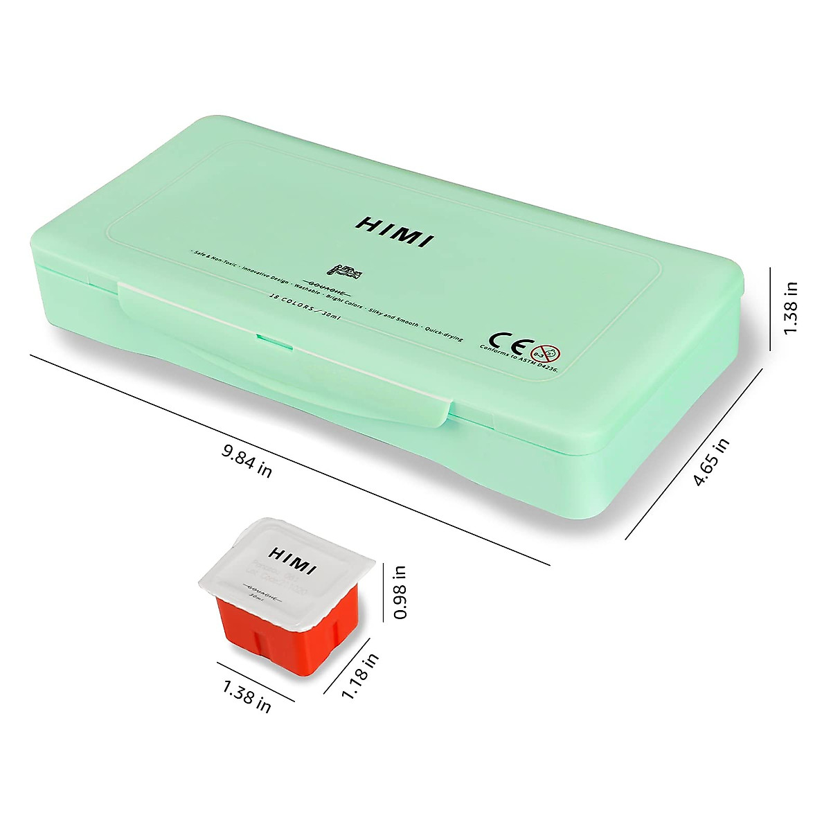 HIMI Gouache Paint Set, 18 Colors x 30ml with a Palette & a Carrying Case, Unique Jelly Cup Design, Miya Guache Paint on Canvas Watercolor Paper - Perfect for Beginners, Students, Artists(Green Case)