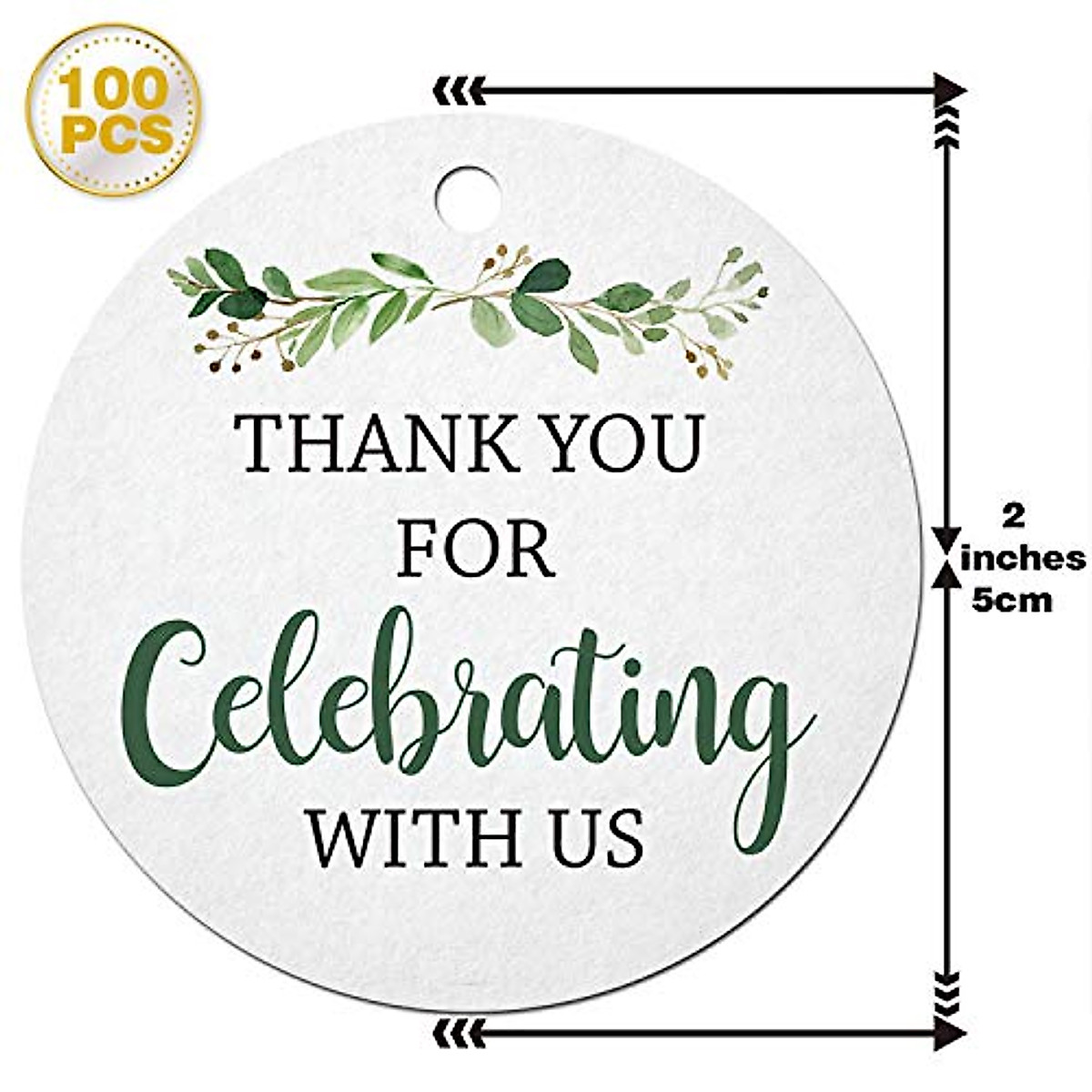 Thank You for Celebrating with Us Tags, 100Pcs Greenery Thank You Tags for Wedding Birthday Baby Shower Party Favors, Paper Gift Tags with 100 Feet Jute String