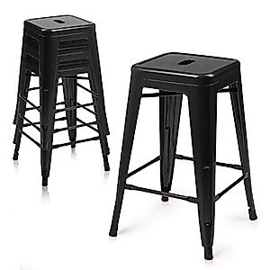 24 Inch Metal Bar Stools Set of 4, MoNiBloom Backless Counter Height Black Stackable Barstools with Square Seat for Indoor Outdoor