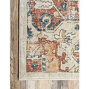 Unique Loom Oslo Collection Distressed Botanical Medallion Beige Area Rug (10' x 13')