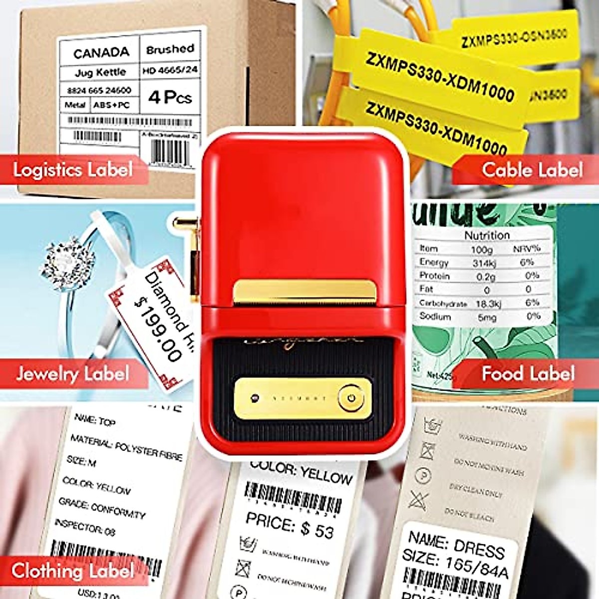 Smart Label Maker B21 with 230 Labels Bluetooth Thermal Price Barcode Label Printer Mailing Address Labels Machine Compatible with Android & iOS Applied to Organization Home Office Business (Red)