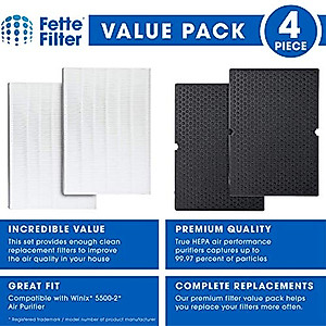 Fette Filter - 116130 Premium True HEPA H13 Filter H Compatible with Winix Filter H 116130 for Winix Model 5500-2 AM80 Air Purifier Includes 2 Pack Ture HEPA Filters + 2 Pack Activated Carbon Pre-Filters