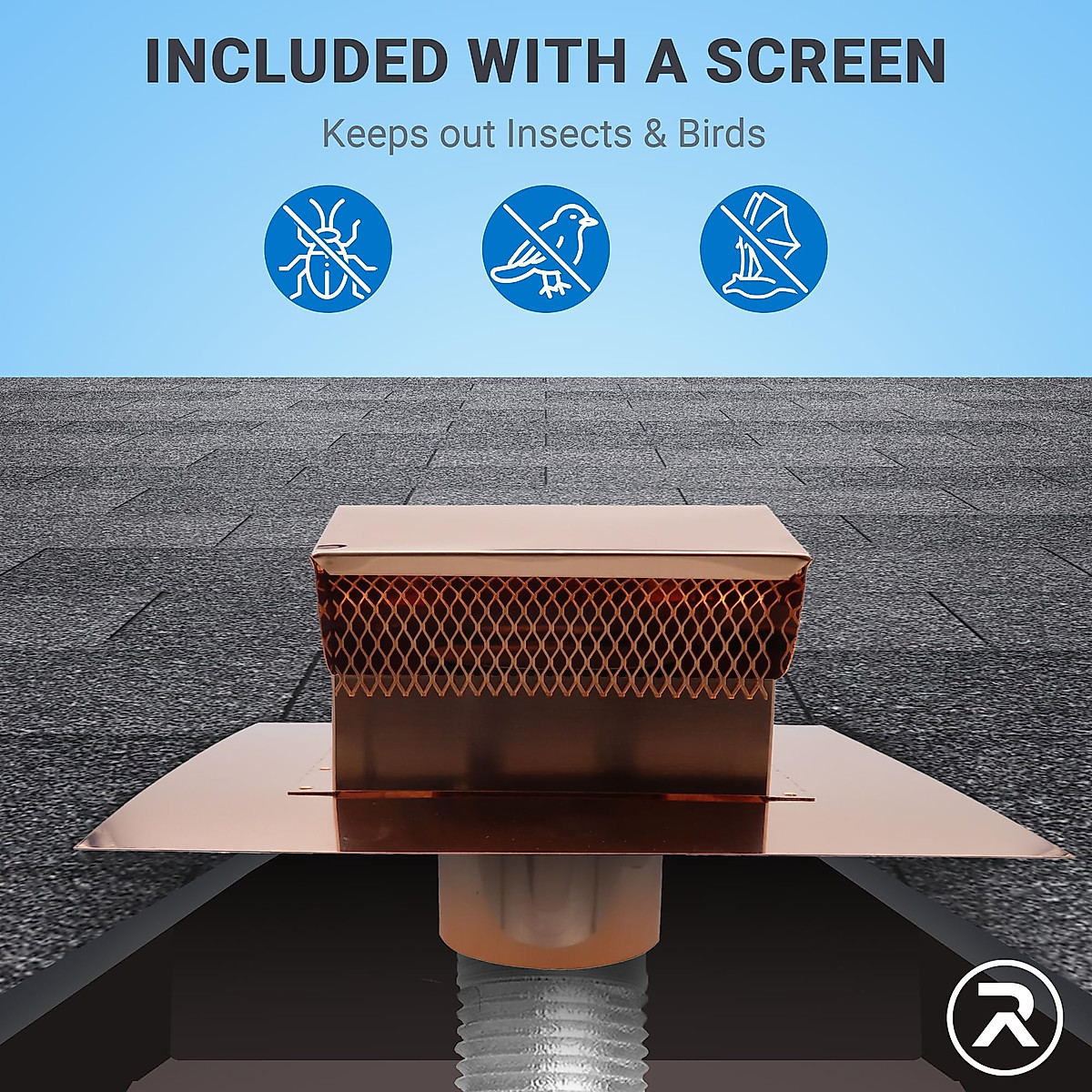 Generic Copper Rooftop Exhaust Vent Cap with Damper and Bottom Extension (4 Inch)